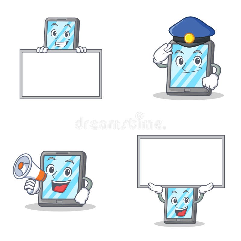 Set of Tablet Character with Police Megaphone and Bring Board Stock ...