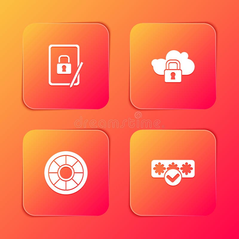 Set Tablet with Closed Padlock, Cloud Computing, Safe and Password Protection Icon. Vector Stock ...