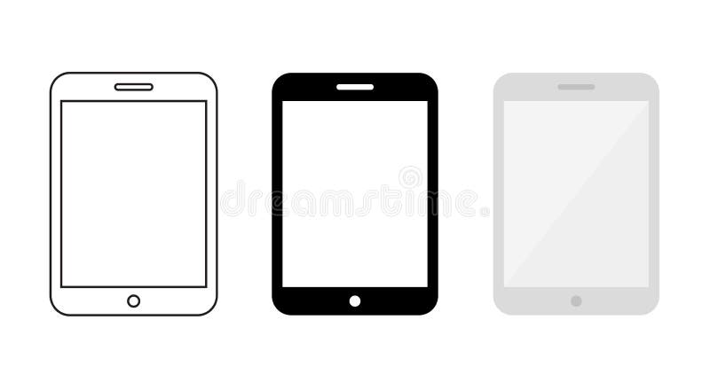 Set of Tablet Computer Illustration. Outline, Icon, and Flat Design ...