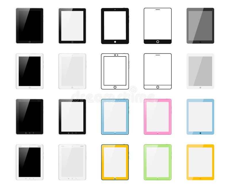 Set of Tablet Pc Made in Different Styles: Realistic, Flat, Linear Icon ...