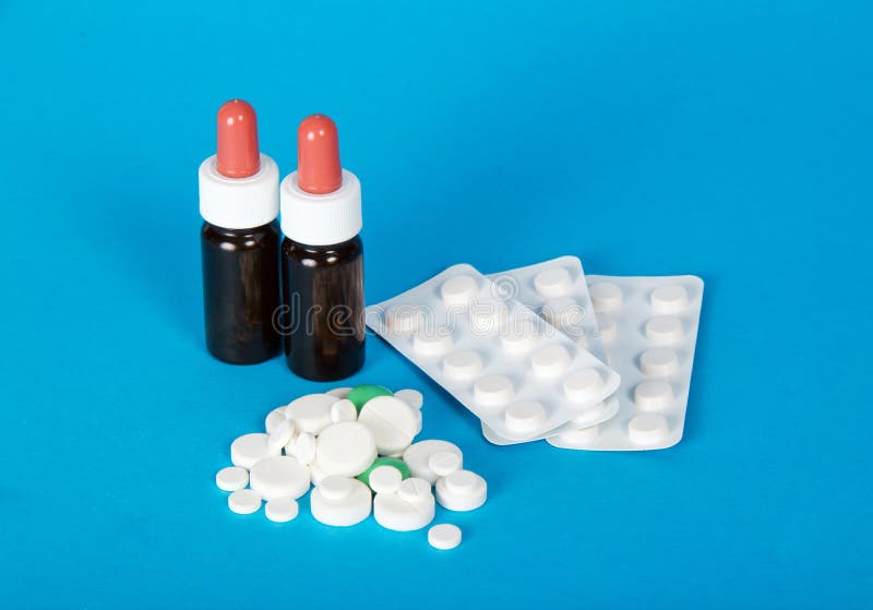 Set of Tablets and Two Bubbles with Drops Stock Photo - Image of ...