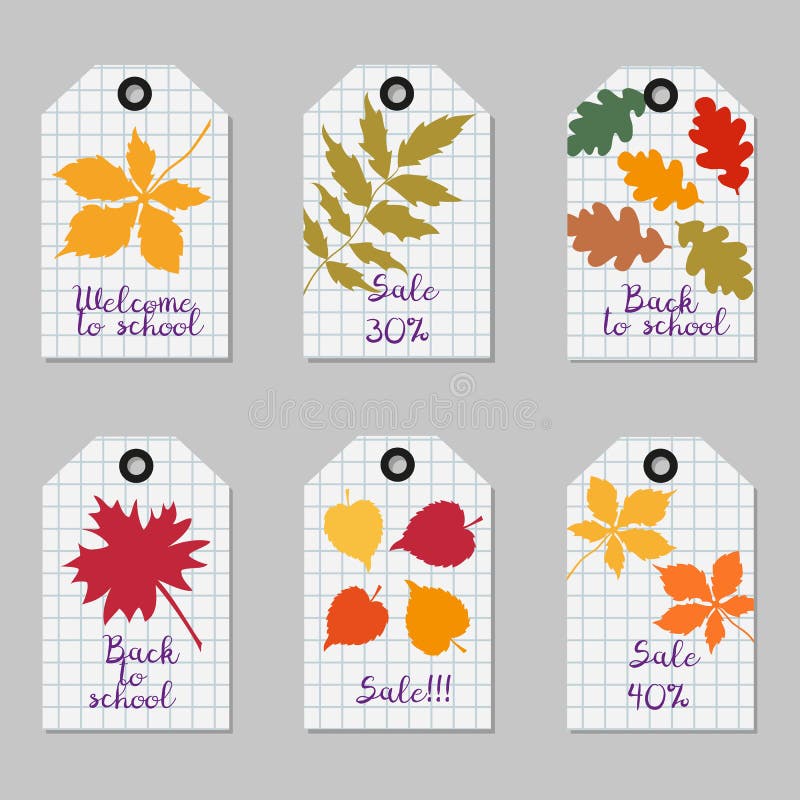 Set of Tags with Tree Leaves. School Background Stock Vector ...