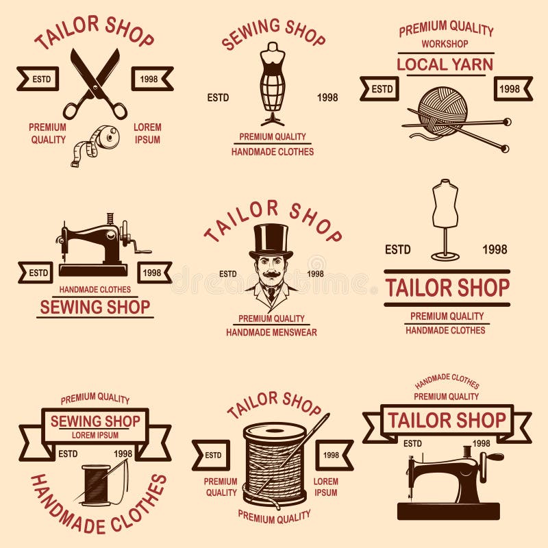 Set of Tailor Shop Emblems. Design Elements for Logo, Label, Sign ...