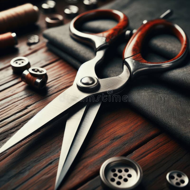 Set of Tailoring Sheers (scissors) Set on Fabric Cutting Table Stock ...