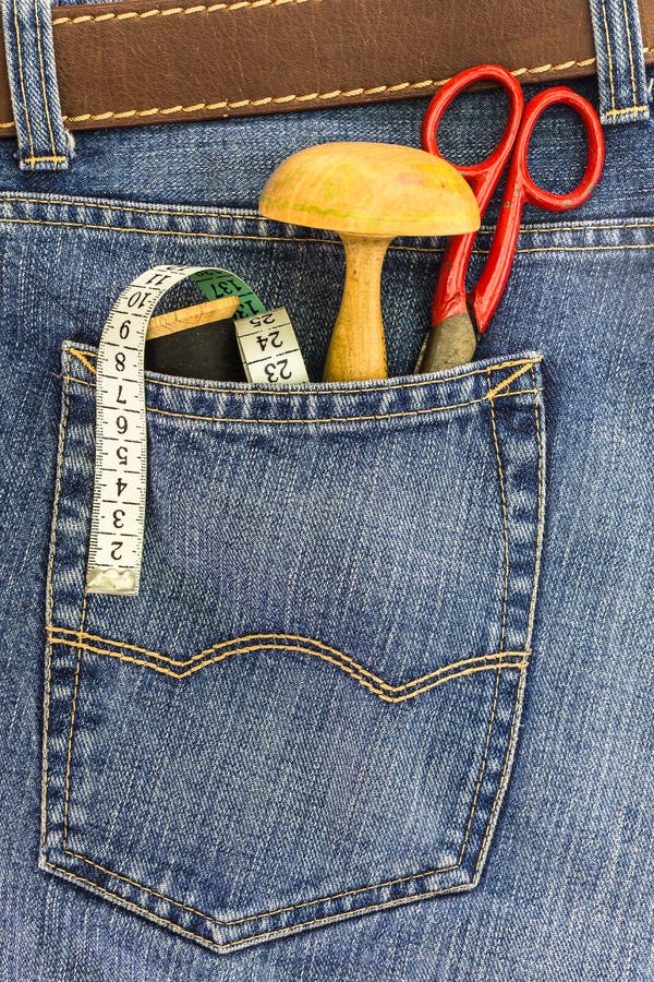 Set of Tailors Tools in a Back Pocket of Jeans Stock Image - Image of ...