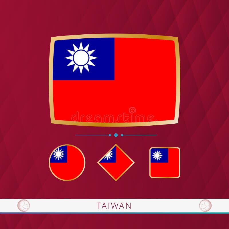 Set of Taiwan Flags with Gold Frame for Use at Sporting Events on a ...