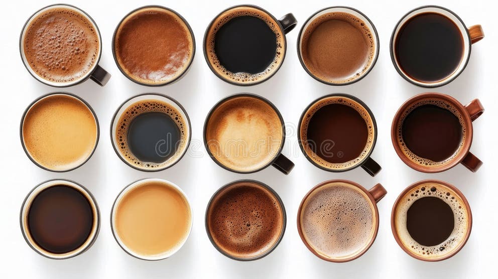 Set of Take Away Coffee Cups with Different Types of Coffee, Isolated ...
