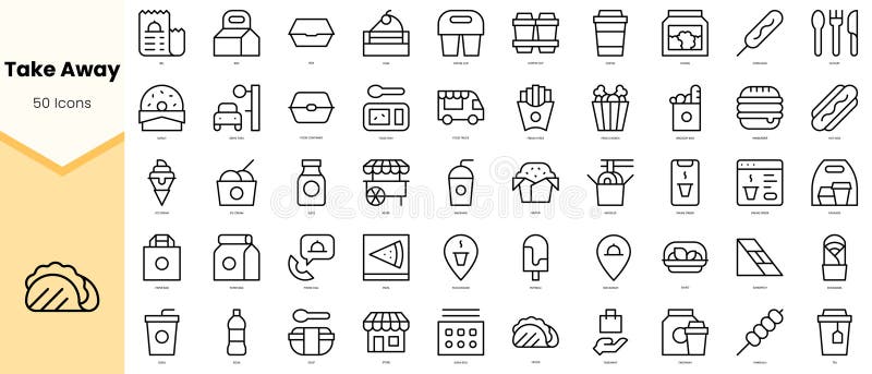 Set of Take Away Icons. Simple Line Art Style Icons Pack Stock Vector - Illustration of meal ...