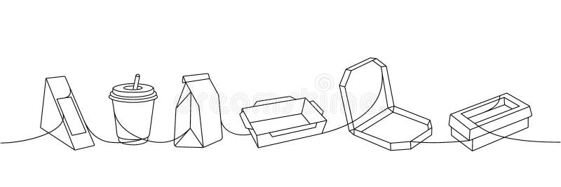 Set of Takeaway Cardboard Boxes One Line Continuous Drawing. Empty ...