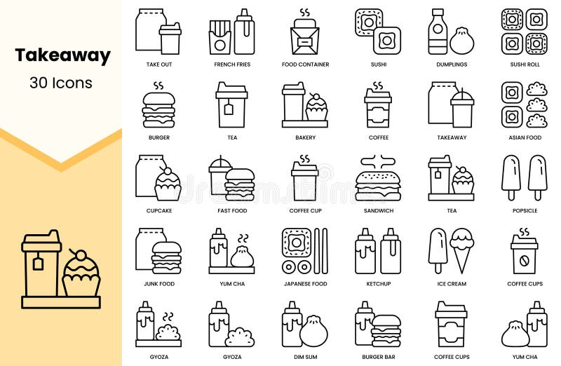 Set of Takeaway Icons. Simple Line Art Style Icons Pack Stock Vector ...