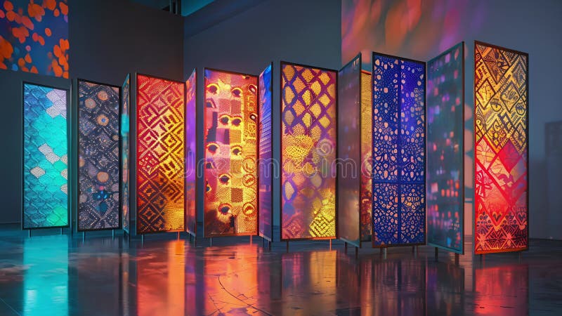 A Set of Tall Decorative Folding Screens with Intricate Geometric ...