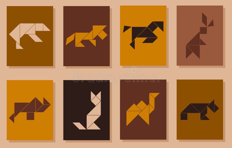 Set of Tangram Posters with Different Animals Stock Vector ...