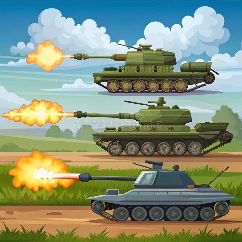Set of Tanks Firing Cannons Stock Illustration - Illustration of ...