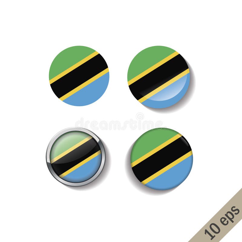 Set of TANZANIA Flags Round Badges Stock Illustration - Illustration of ...