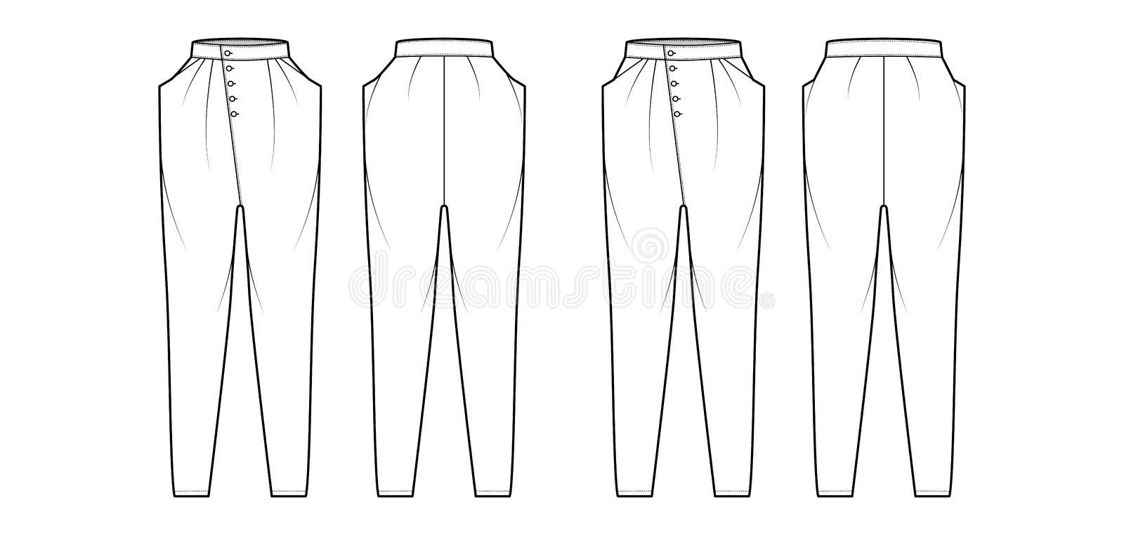 Baggy Pants Fashion Flat Technical Drawing Template Jogger Pants
