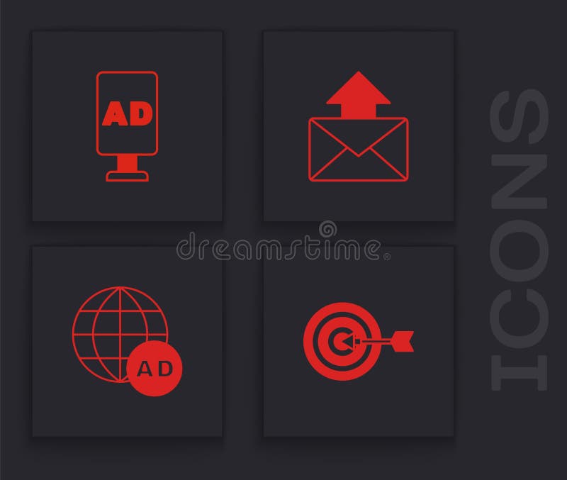 Set Target, Advertising, Mail and E-mail and Icon. Vector Stock ...
