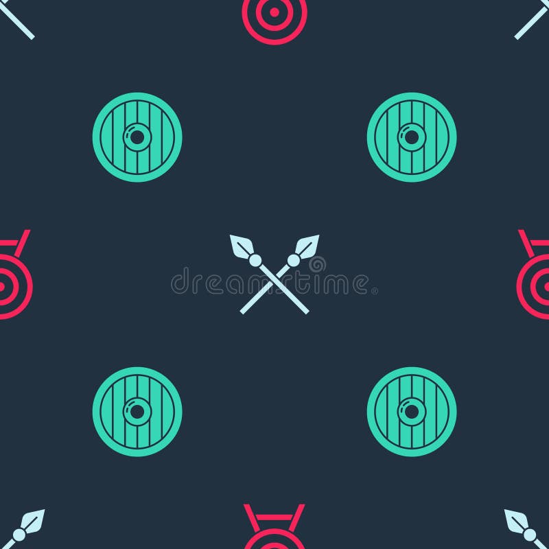 Set Target with Arrow, Crossed Medieval Spears and Round Wooden Shield ...