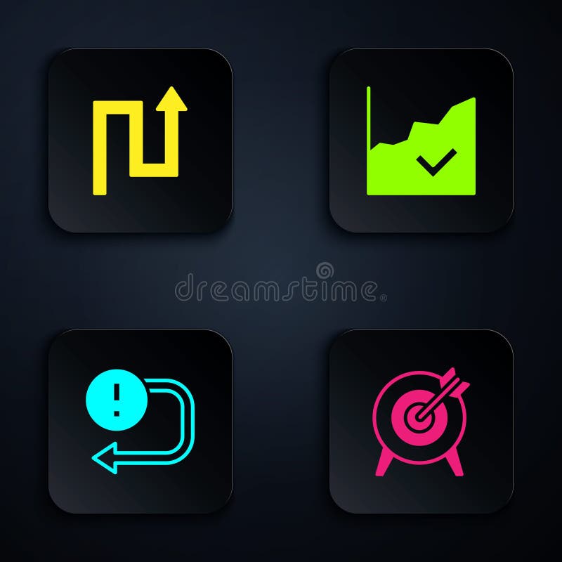 Set Target, Arrow, and Financial Growth Increase. Black Square Button ...