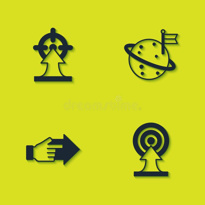 Set Target, with Arrow, Hand Pointing Finger and Moon Flag Icon. Vector ...