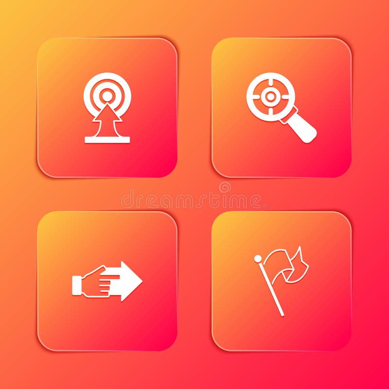 Set Target with Arrow, Magnifying Glass, Hand Pointing Finger and Flag ...