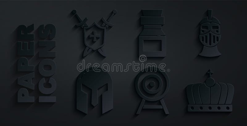 Set Target with Arrow, Medieval Iron Helmet, King Crown, Poison Bottle ...
