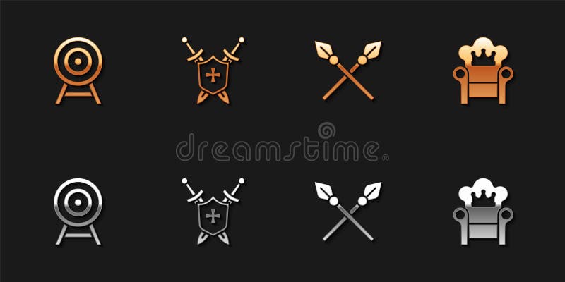 Set Target with Arrow, Medieval Shield Swords, Crossed Medieval Spears ...