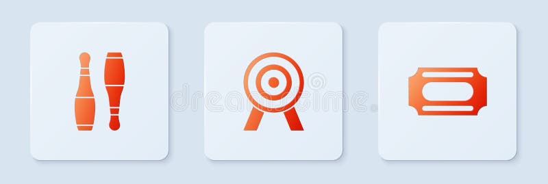 Set Target, Bowling Pin and Circus Ticket. White Square Button Stock ...