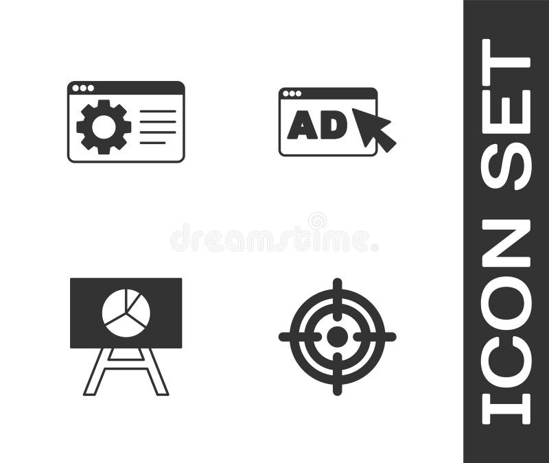 Set Target, Browser Setting, Board with Graph Chart and Advertising Icon. Vector Stock Vector ...
