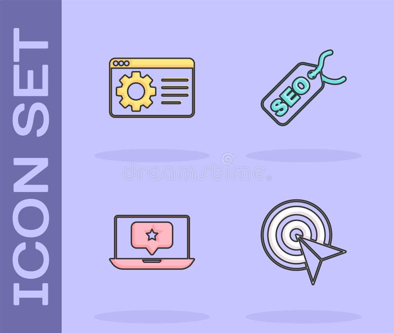 Set Target, Browser Setting, Laptop with Star and SEO Optimization Icon ... Set Target, Browser Setting, Laptop with Star and SEO Optimization Icon ...
