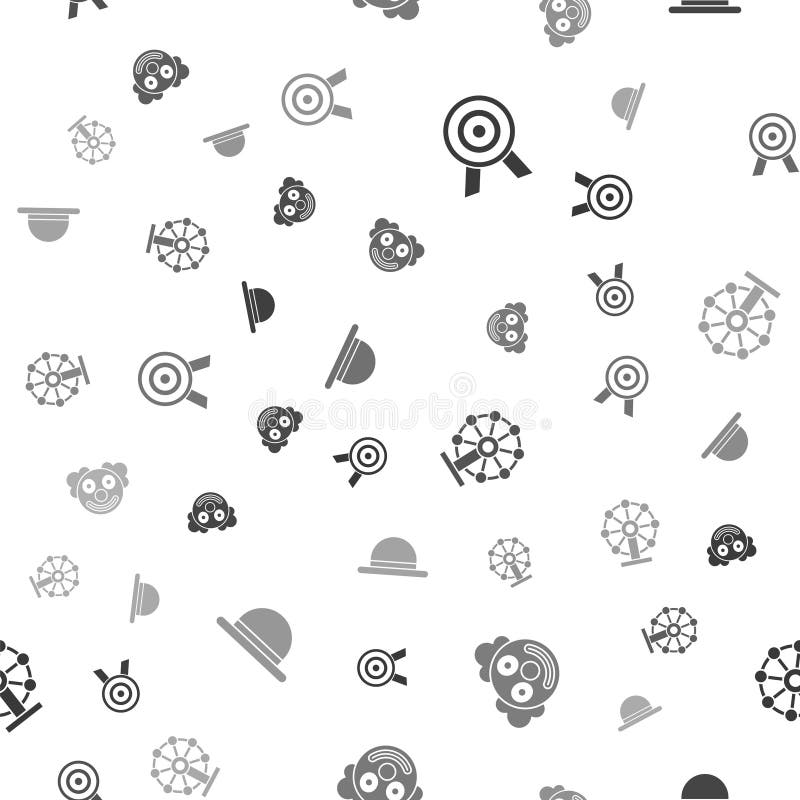 Set Target, Clown Head, Ferris Wheel and Hat on Seamless Pattern ...