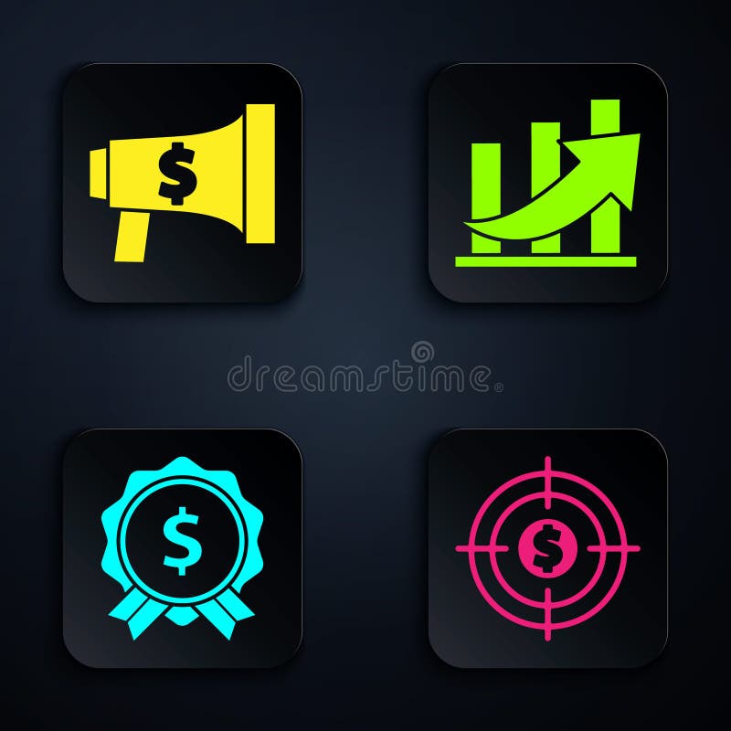 Set Target with Dollar, Megaphone and Dollar, Price Tag with Dollar and ...