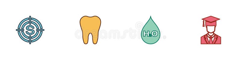 Set Target with Dollar, Tooth, Water Drop H2O and Graduate Graduation ...