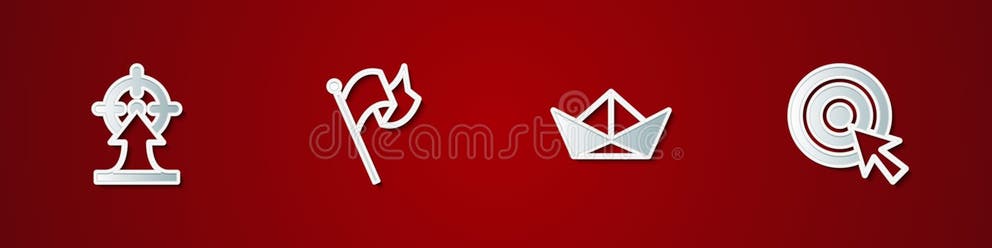 Set Target, Flag, Folded Paper Boat and with Arrow Icon. Vector Stock ...