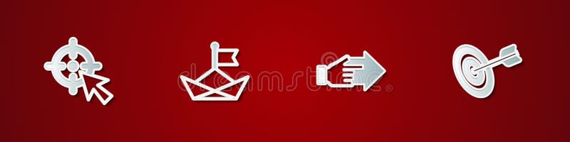 Set Target, Folded Paper Boat, Hand with Pointing Finger and Icon ...