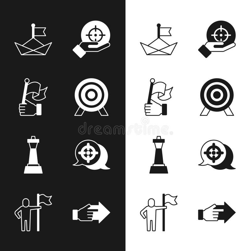 Set Target, Hand Holding Flag, Folded Paper Boat, Chess, with Pointing ...