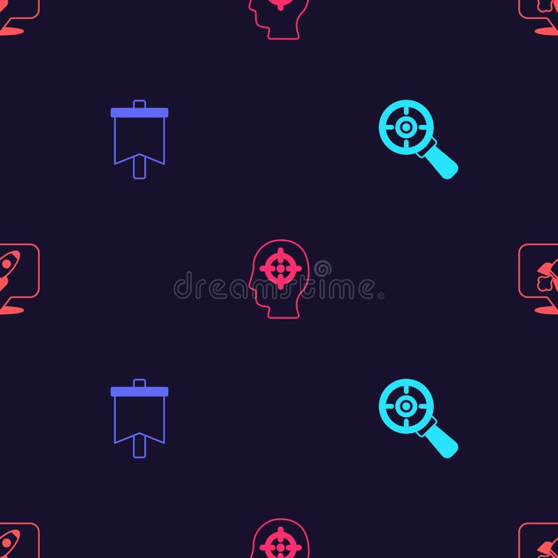 Set Target with Magnifying Glass, Flag, Head Hunting and Rocket Ship on ...