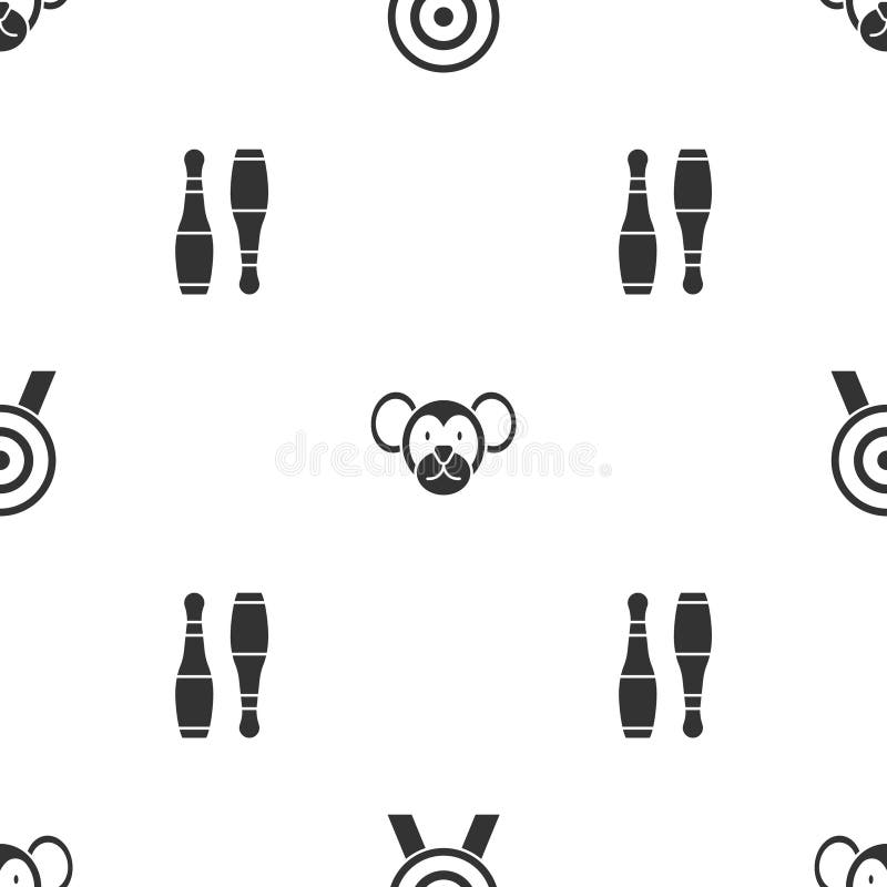 Set Target, Monkey and Bowling Pin on Seamless Pattern. Vector Stock ...