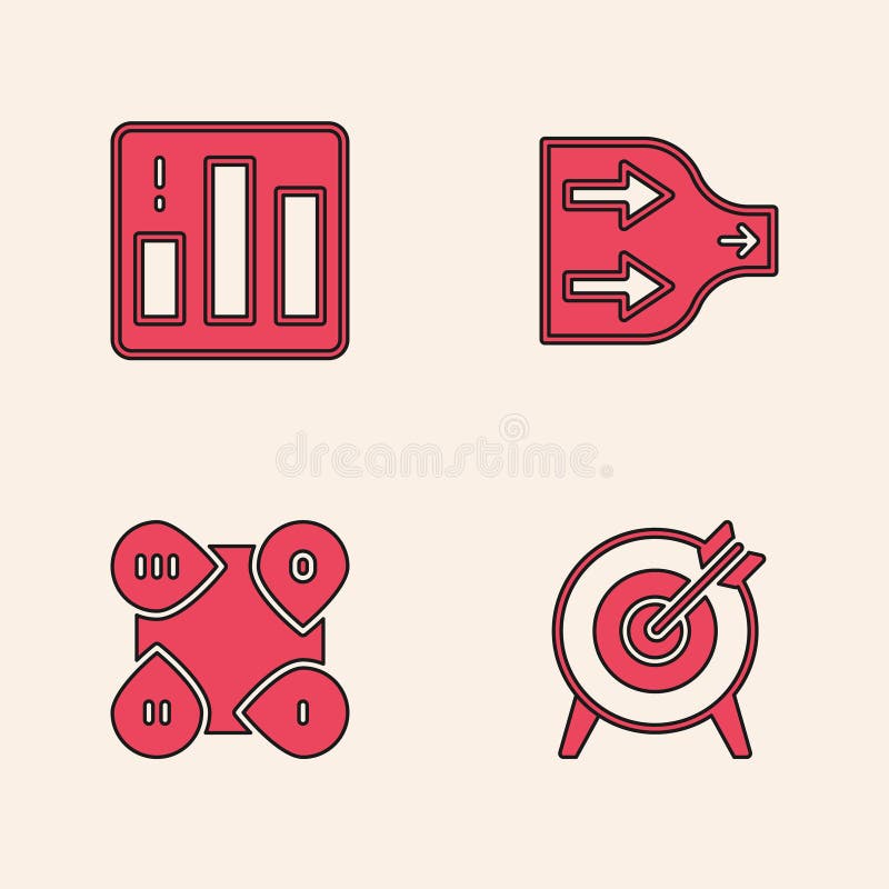 Set Target, Pie Chart Infographic, Arrow and Infographic Element Icon ...