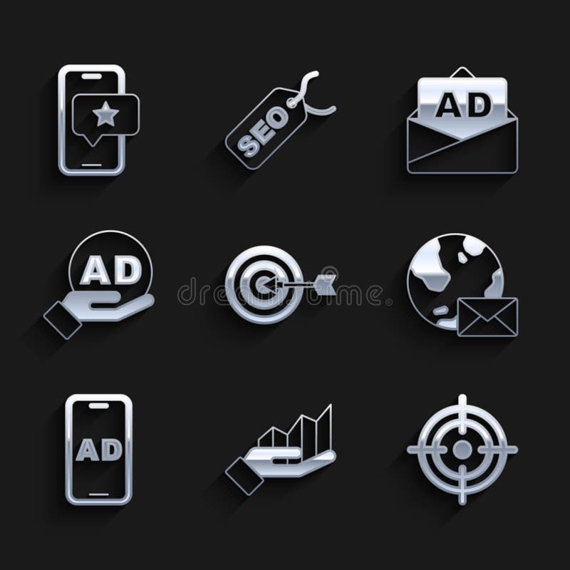 Set Target, Pie Chart Infographic, Earth Globe with Mail, Advertising ...