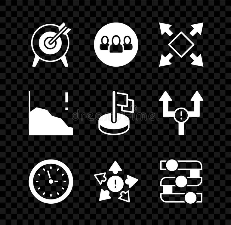 Set Target, Project Team Base, Many Ways Directional Arrow, Clock ...