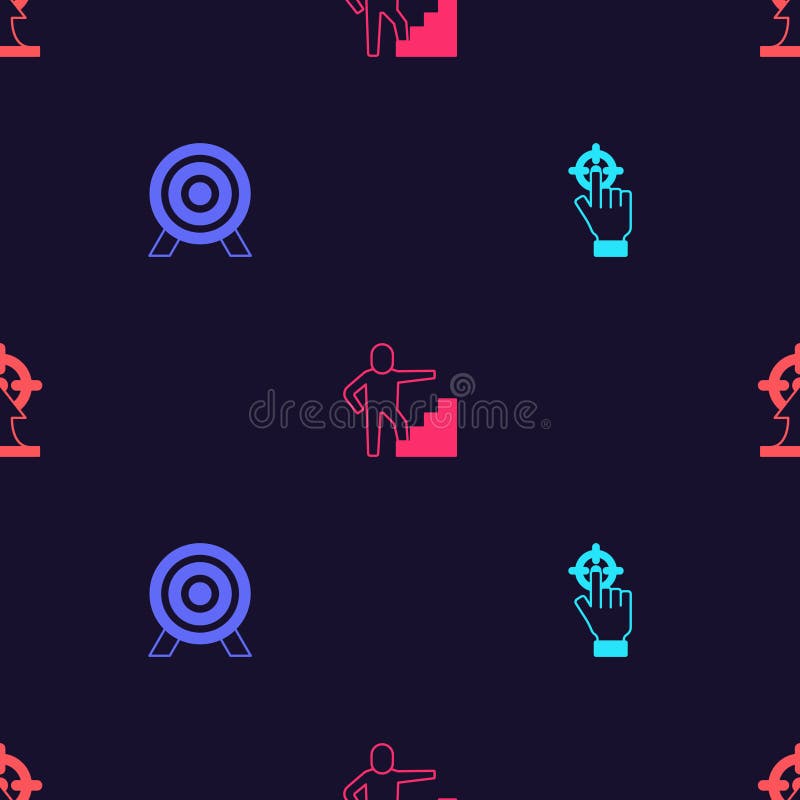 Set Target, , Stair with Finish Flag and on Seamless Pattern. Vector ...