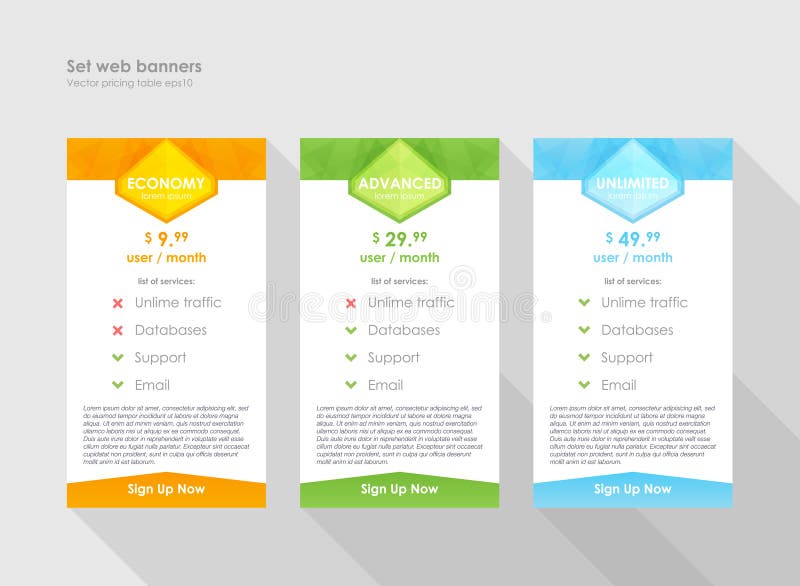 Set Tariffs Interface For The Site Ui Ux Vector Banner For Web App Stock Vector Illustration