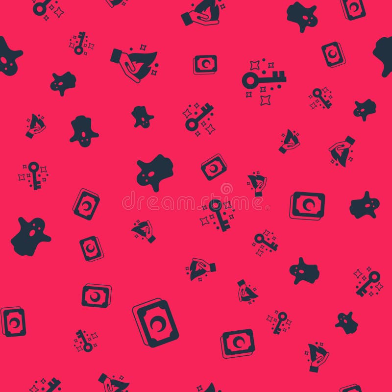 Set Tarot Cards, Hand Holding Fire, Ghost and Old Magic Key on Seamless ...