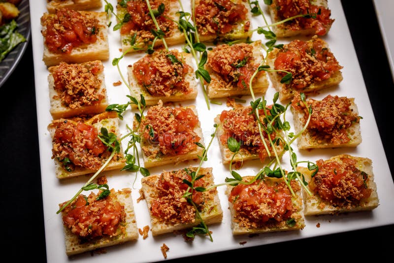 Set of Tartar Snacks on Event Catering. Stock Image - Image of white ...