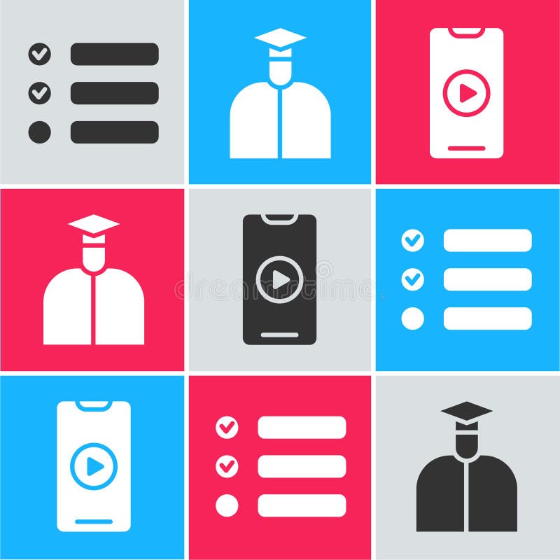 Set Task List, Student and Online Play Video Icon. Vector Stock Vector ...