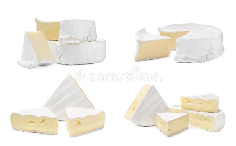 Tasty Cut Brie Cheese with Grapes on White Background Stock Photo ...
