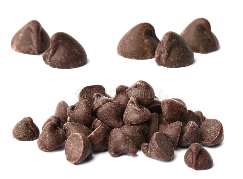 Set of Tasty Chocolate Chips Isolated Stock Image - Image of chips ...
