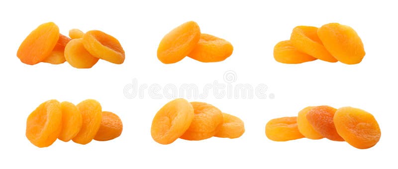 Set with Tasty Dried Apricots on White Background. Banner Design Stock ...