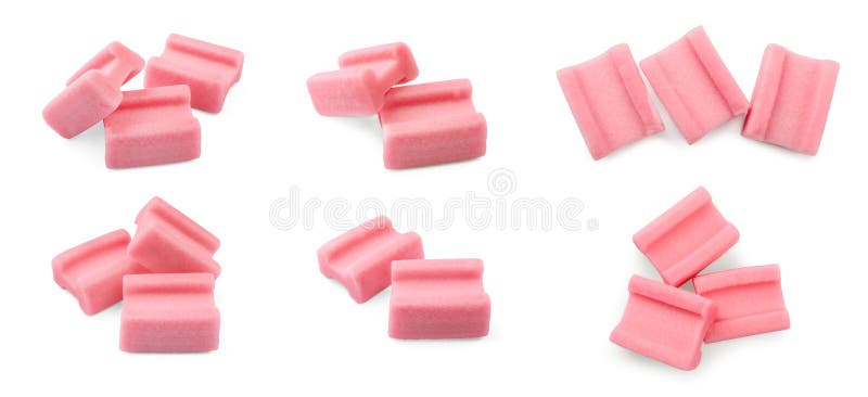 Set of Tasty Pink Bubble Gums on White Background Stock Photo - Image ...
