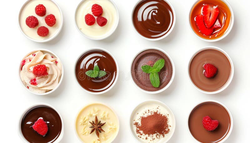 Set of Tasty Pudding Isolated on White, Top View Stock Illustration ...